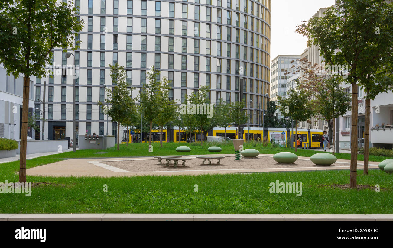 Berlin, Germany- October 10, 2019: playground in the courtyard in the ...