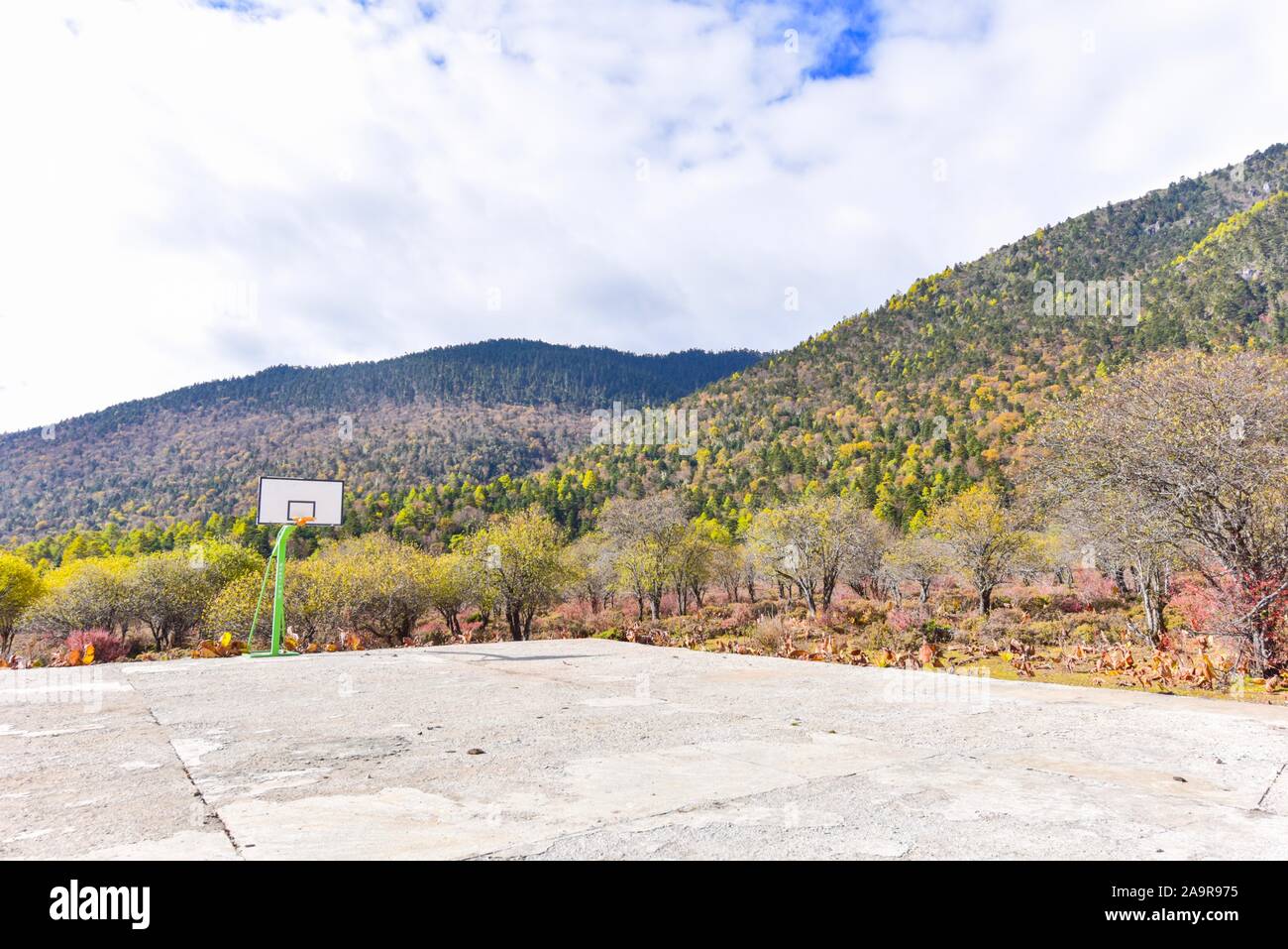 Outdoor Basketball Court Near Shika Snow Mountain Stock Photo - Alamy