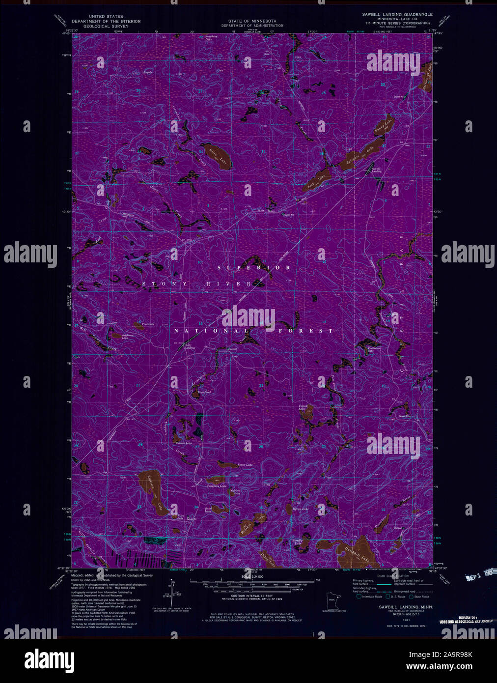 USGS TOPO Map MInnesota MN Sawbill Landing 805351 1981 24000 Inverted ...