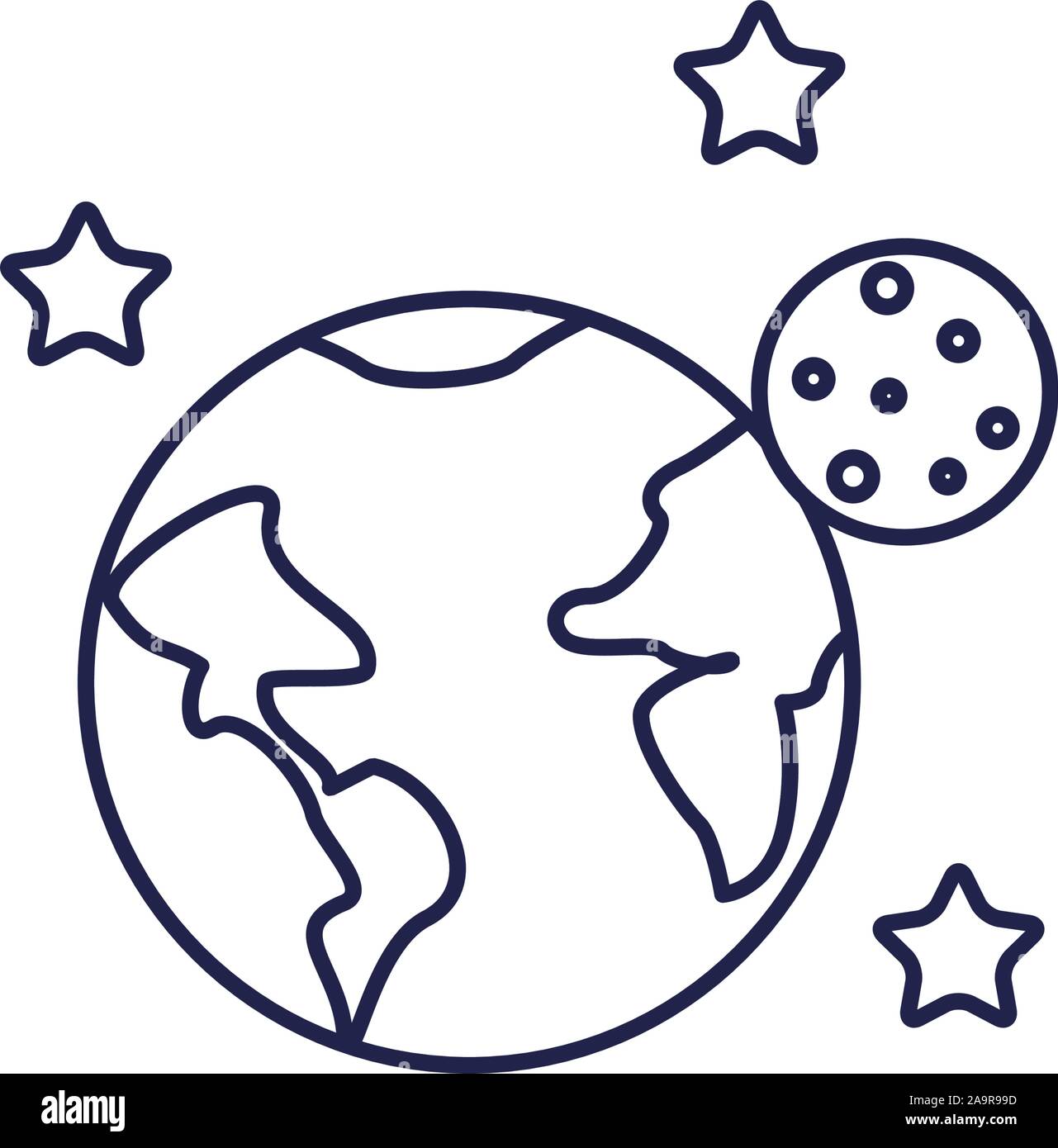 universe world planet with moon line style icon vector illustration ...