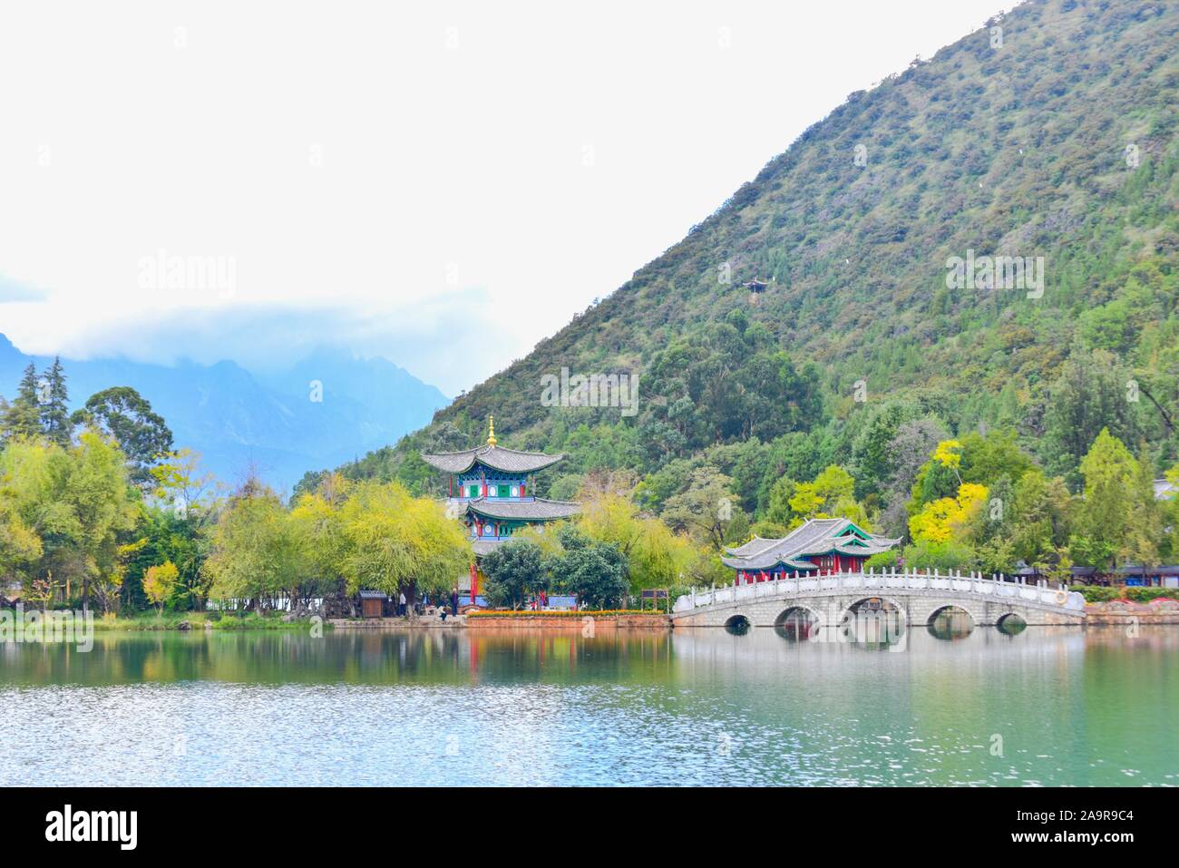 Black Dragon Pool with Chinese Pavilion in Lijiang Stock Photo - Alamy