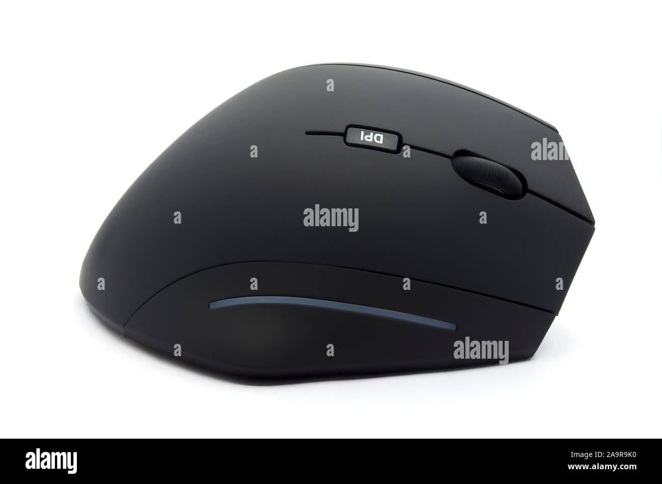 Ergonomic black mouse side view on white background Stock Photo - Alamy