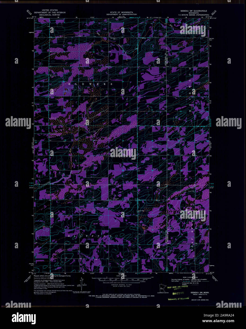 USGS TOPO Map MInnesota MN Sebeka SW 505779 1969 24000 Inverted ...