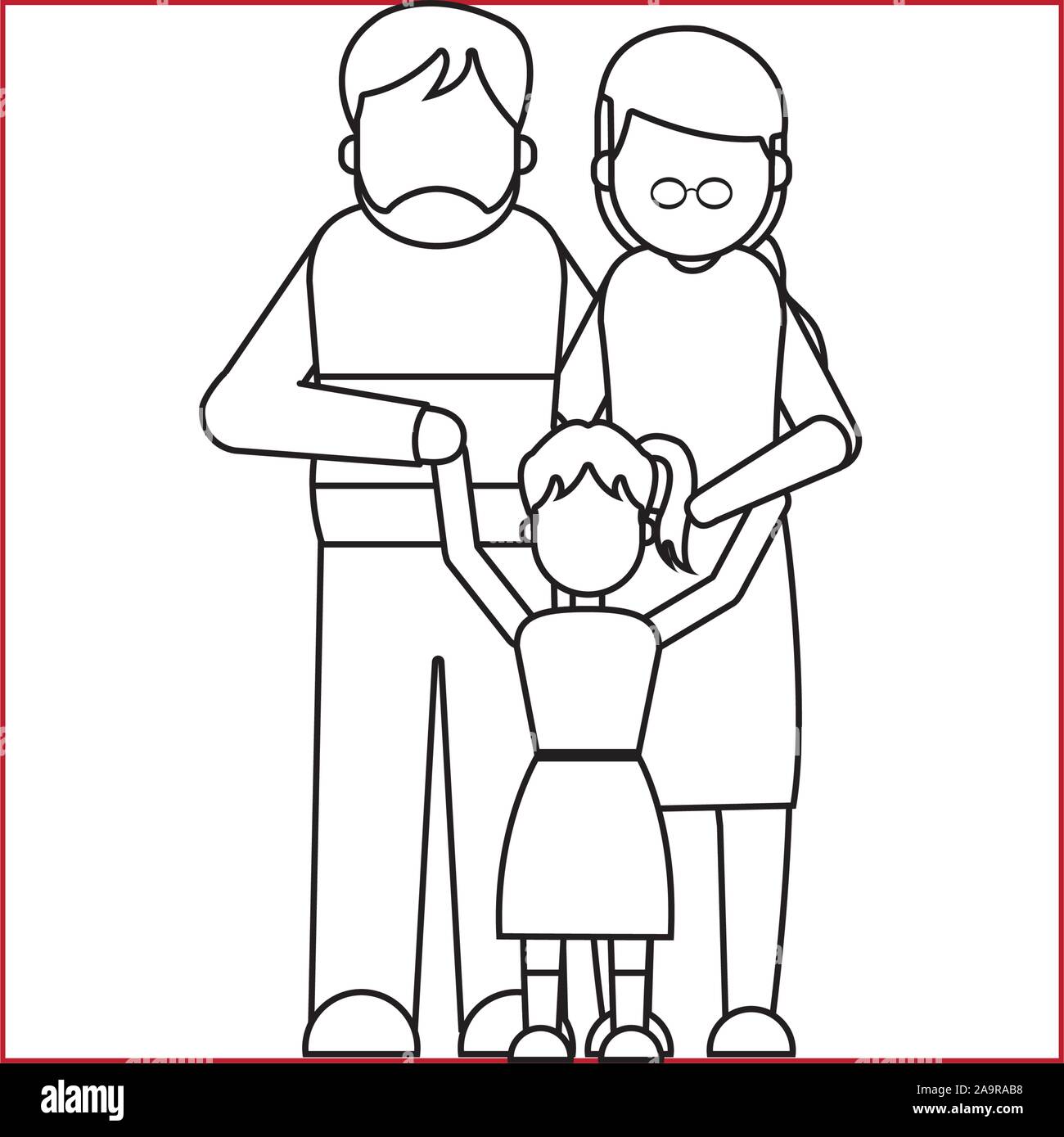 grandparents with granddaughter member family line style vector ...