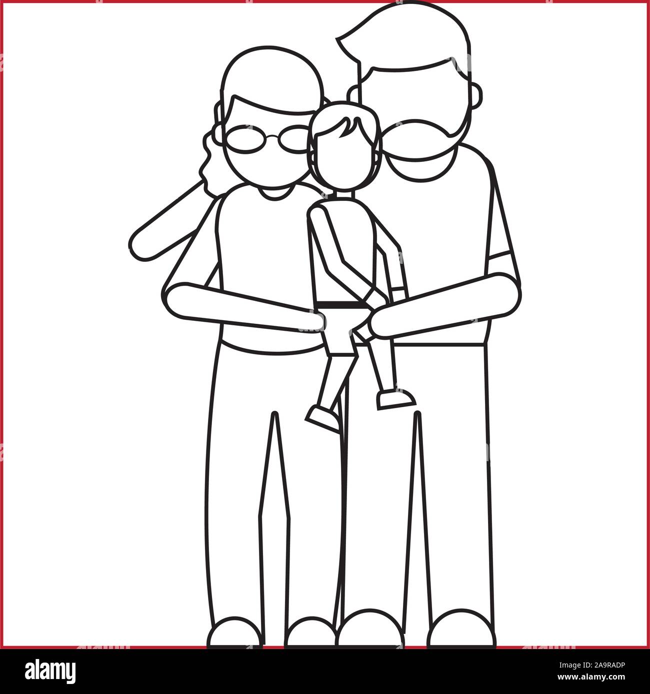 grandparents with grandson member family line style vector illustration ...