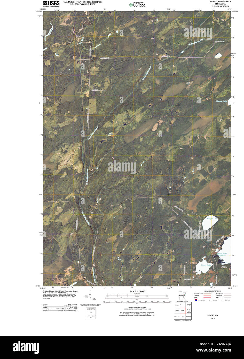 USGS TOPO Map MInnesota MN Shaw 20100818 TM Restoration Stock Photo - Alamy