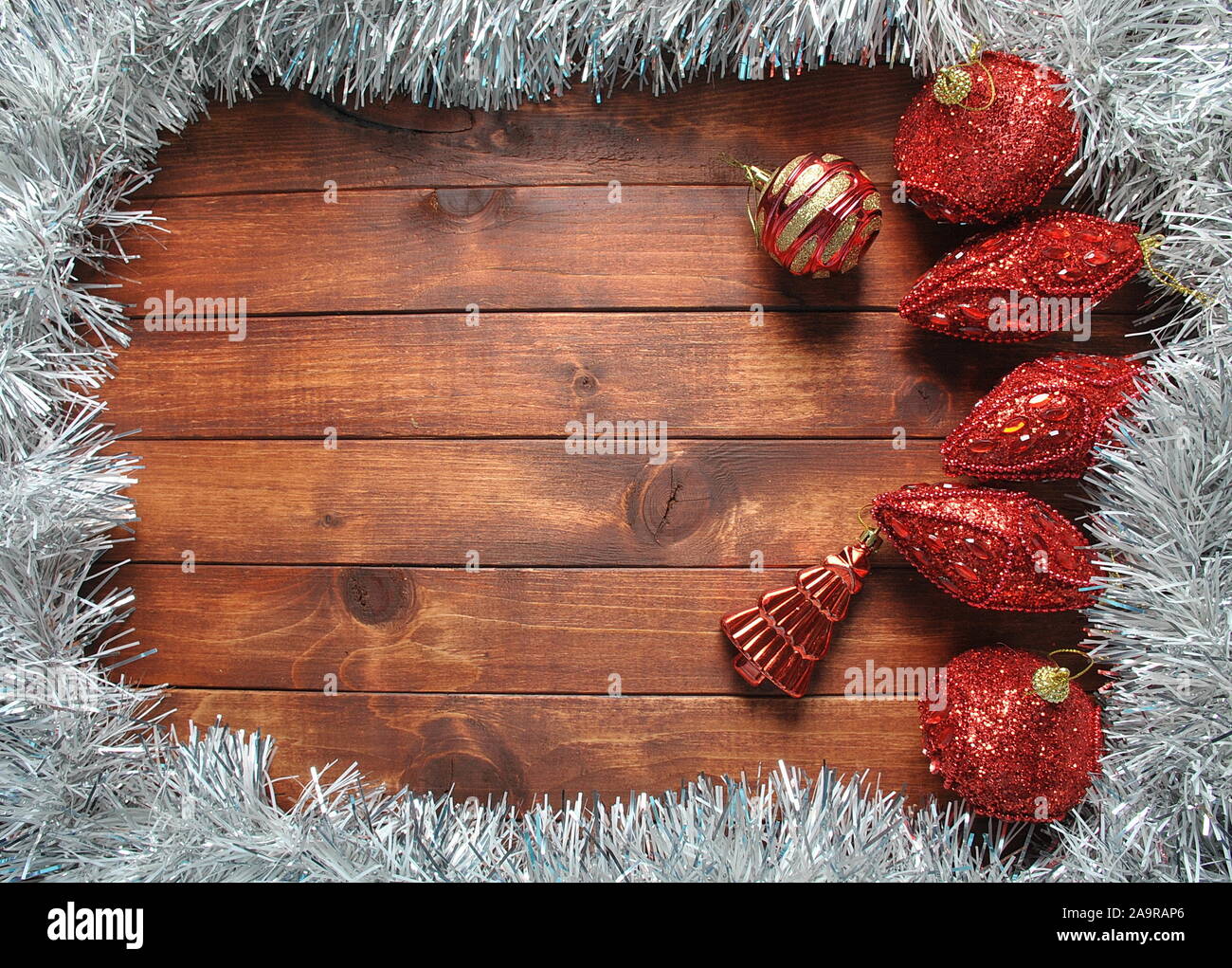 Happy New Year and Merry Christmas greetings on wooden background ...