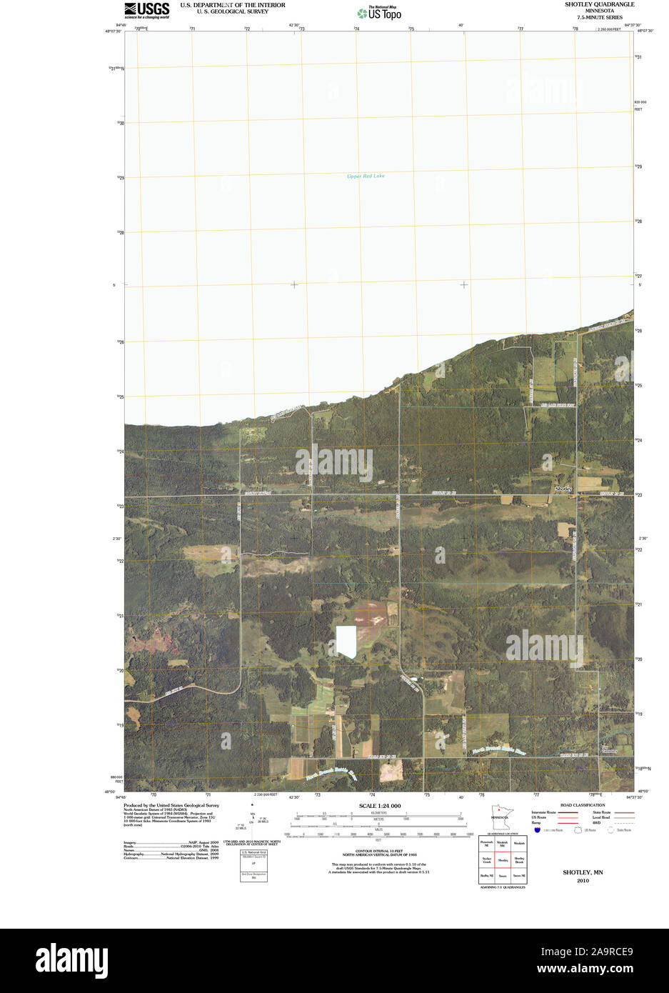 USGS TOPO Map MInnesota MN Shotley 20100818 TM Restoration Stock Photo ...