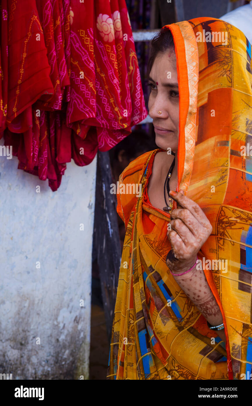 Portrait of an Indian woman in Asalfa neighbourhood in Ghatkopar, a ...