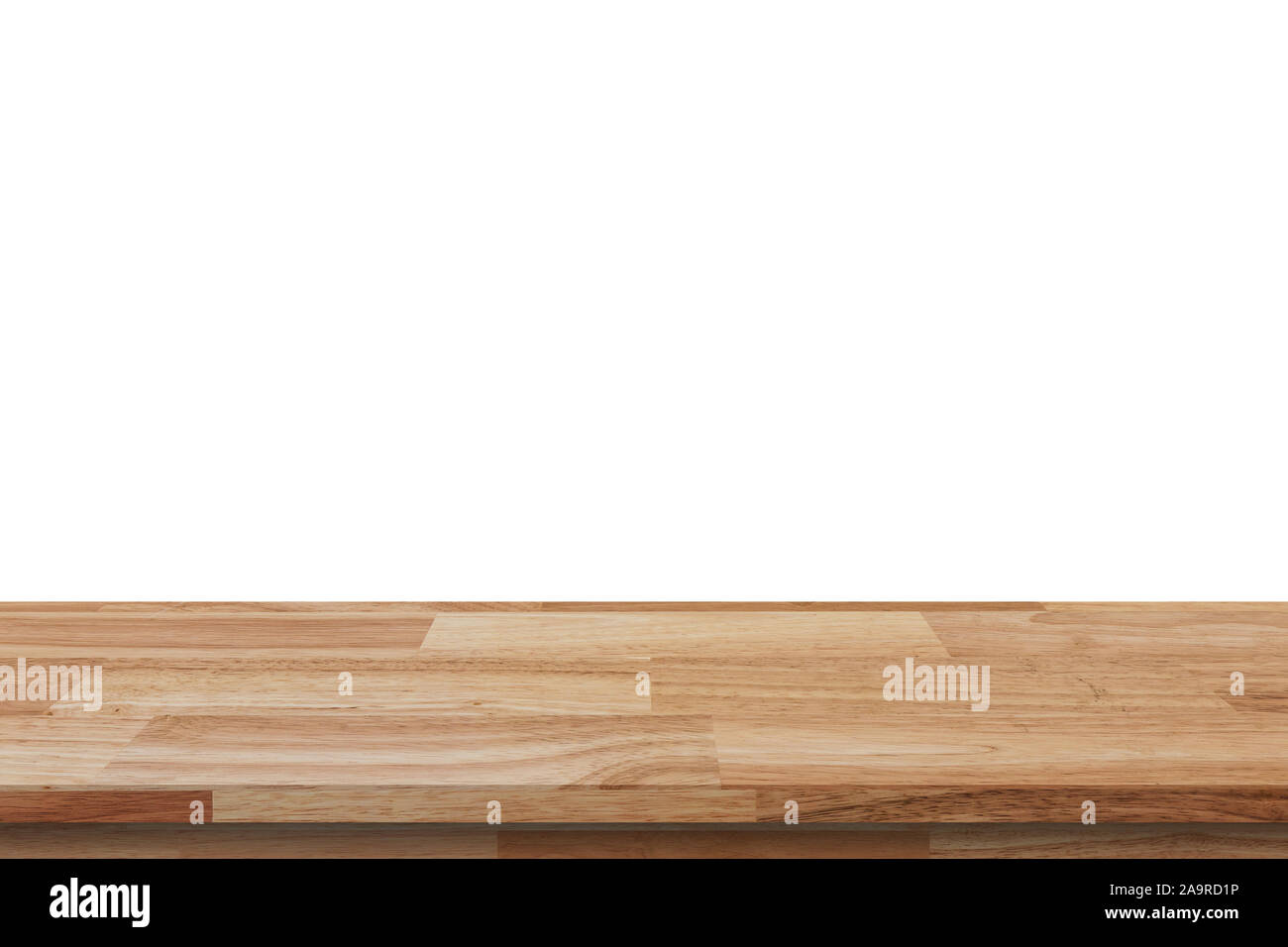 Empty wood table on isolate white background and display montage with ...