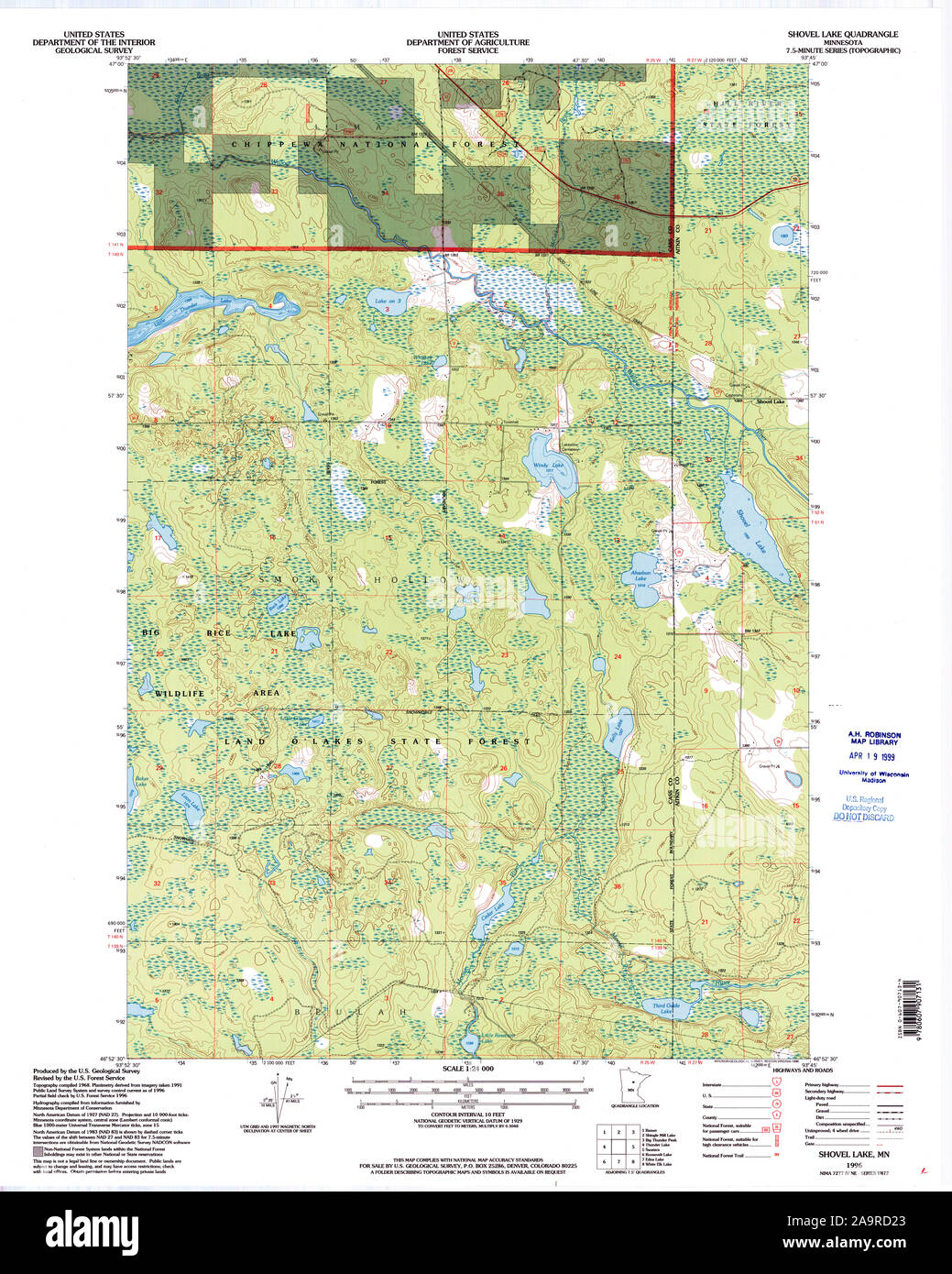 USGS TOPO Map MInnesota MN Shovel Lake 505805 1996 24000 Restoration ...