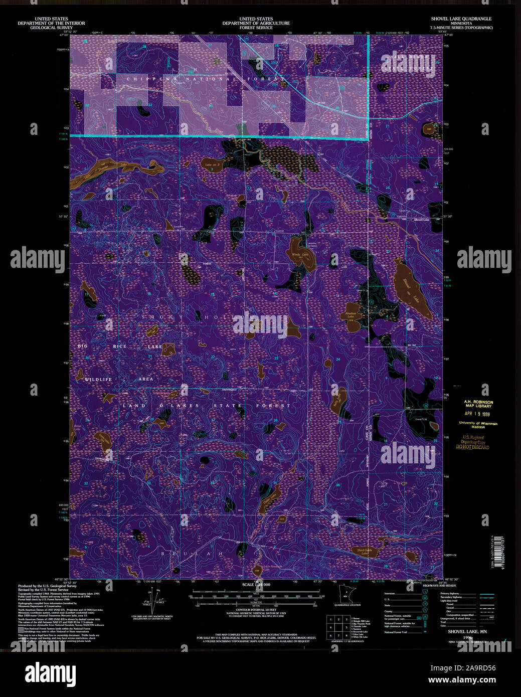 USGS TOPO Map MInnesota MN Shovel Lake 505805 1996 24000 Inverted ...