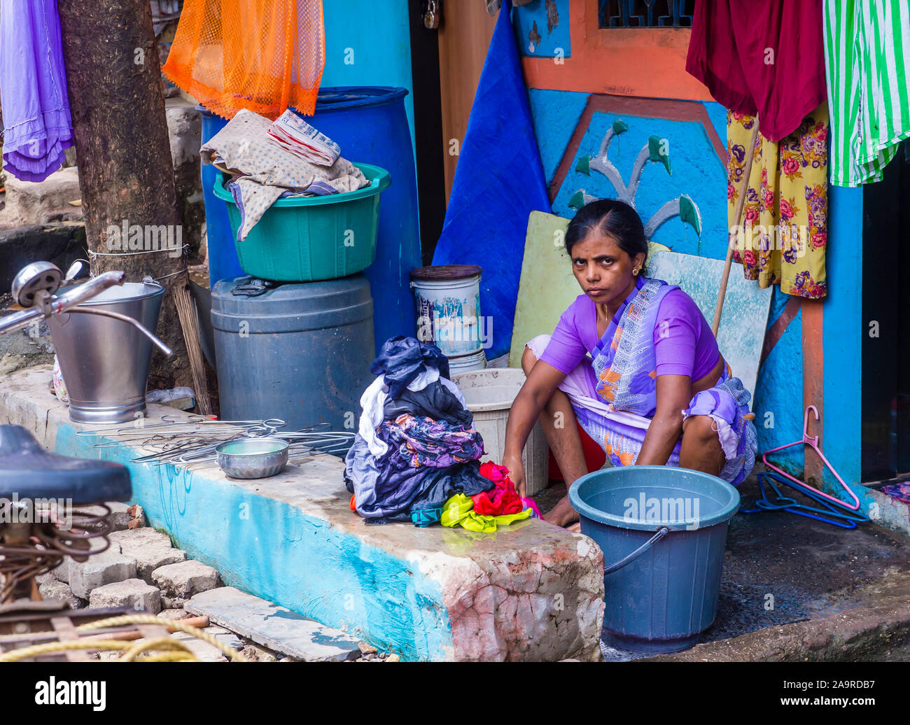 Portrait of an Indian woman in Asalfa neighbourhood in Ghatkopar, a ...