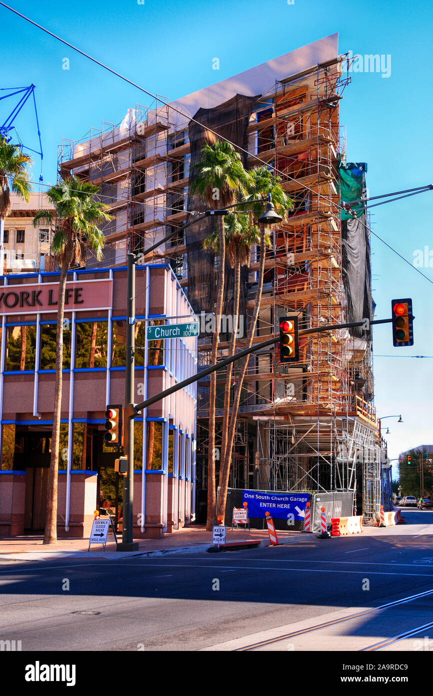 Wood and concrete skeleton of a new apartment construction site in ...