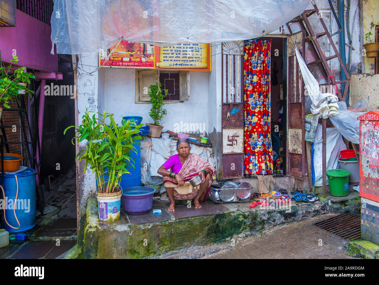 Portrait of an Indian woman in Asalfa neighbourhood in Ghatkopar, a ...