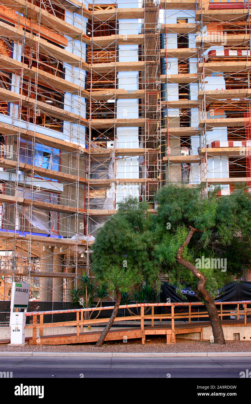Wood and concrete skeleton of a new apartment construction site in ...