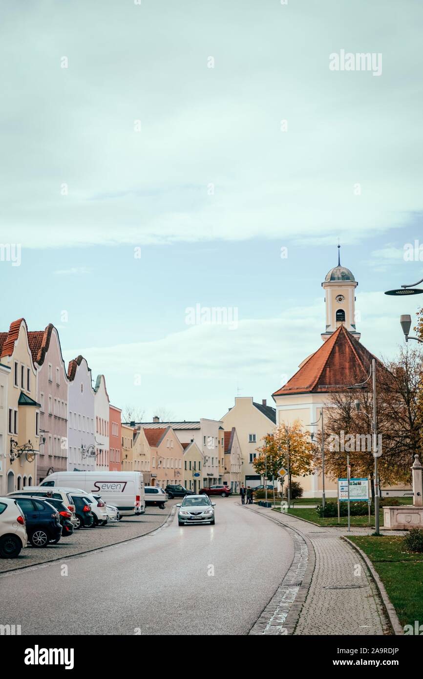 Tussling, Bavaria, Germany. November 2, 2019. The town street and ...