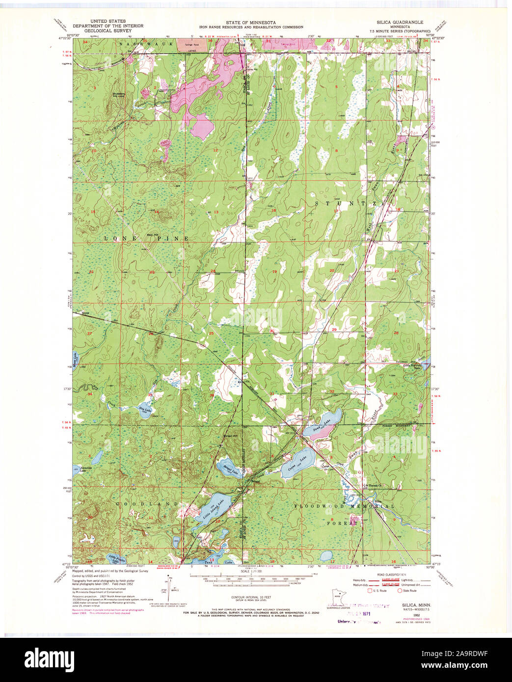 USGS TOPO Map MInnesota MN Silica 505810 1952 24000 Restoration Stock ...