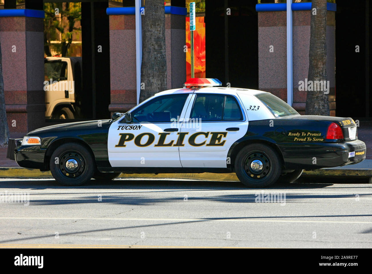 Tucson Police Department black and white cruiser parked up downtown in ...