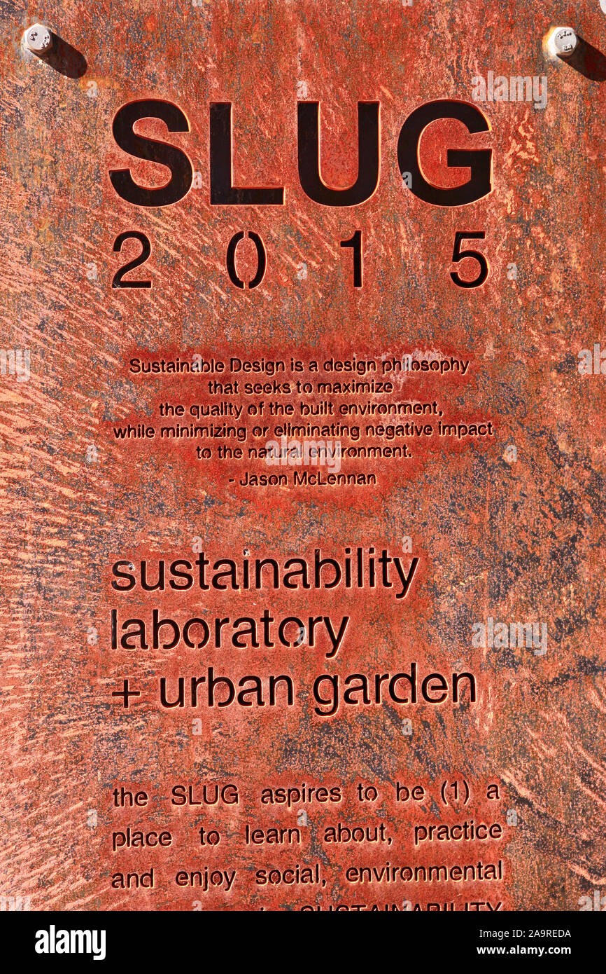SLUG - Sustainable Laboratory and Urban Garden sign Stock Photo - Alamy