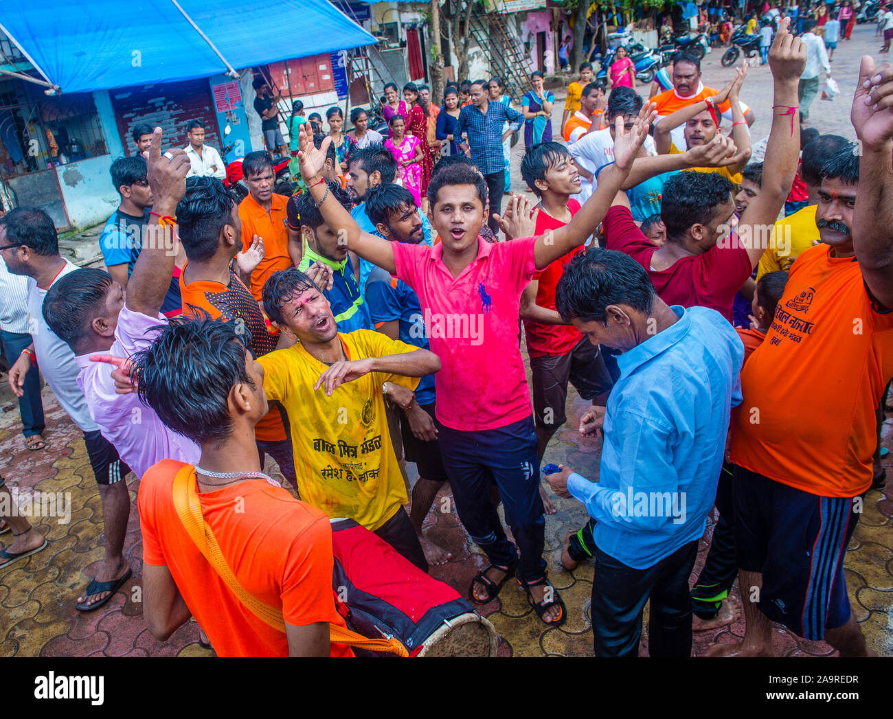 Indian people celebrate during Janmashtami festival in Mumbai India ...