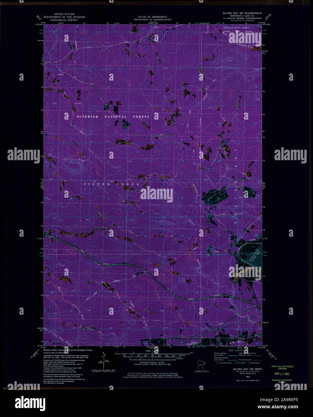 USGS TOPO Map MInnesota MN Silver Bay SW 505816 1982 24000 Inverted ...