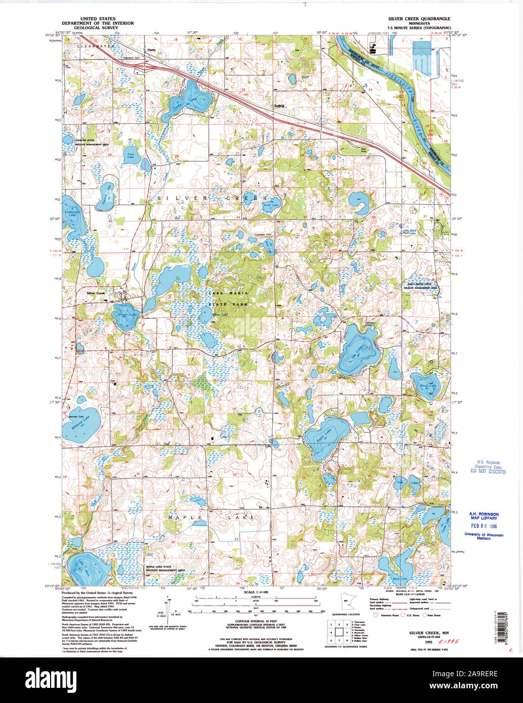 USGS TOPO Map MInnesota MN Silver Creek 505817 1991 24000 Restoration ...