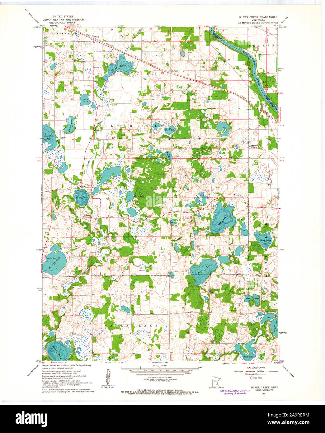 USGS TOPO Map MInnesota MN Silver Creek 505819 1961 24000 Restoration ...