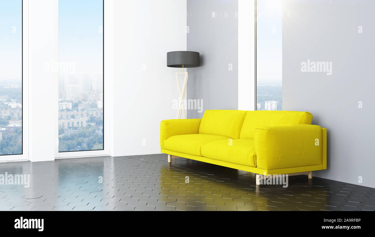 Modern design living room interior with beautiful view . 3D rendering ...