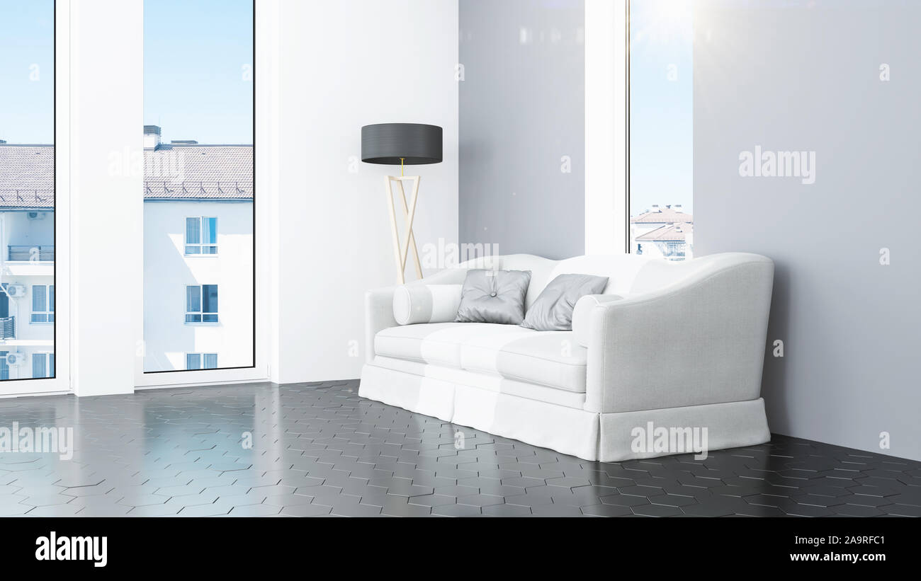 Modern design living room interior with beautiful view . 3D rendering ...