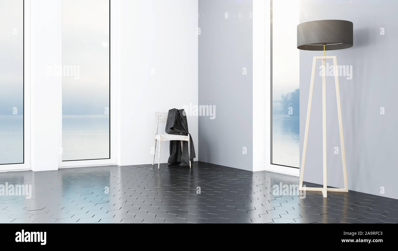 Modern design living room interior with beautiful view . 3D rendering ...