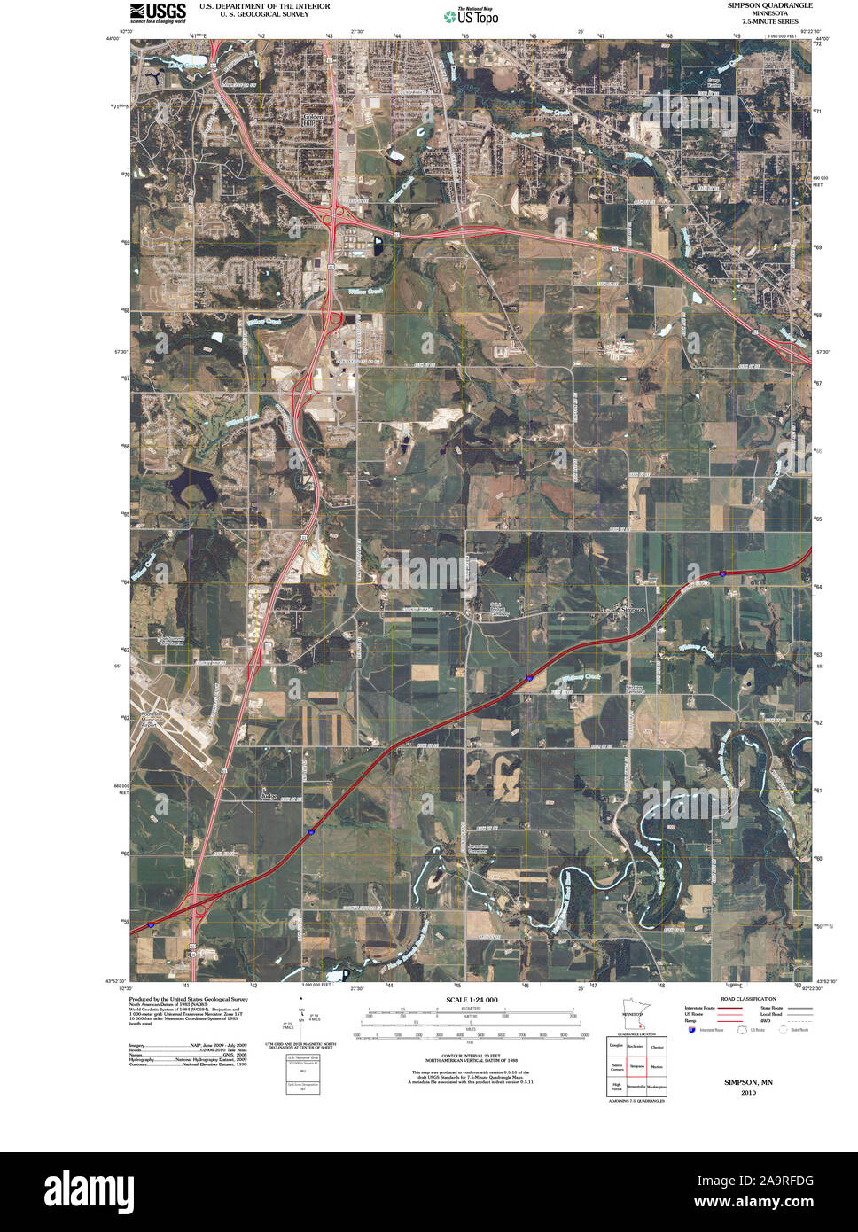 USGS TOPO Map MInnesota MN Simpson 20100818 TM Restoration Stock Photo ...