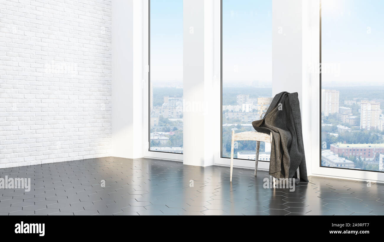 Modern design living room interior with beautiful view . 3D rendering ...