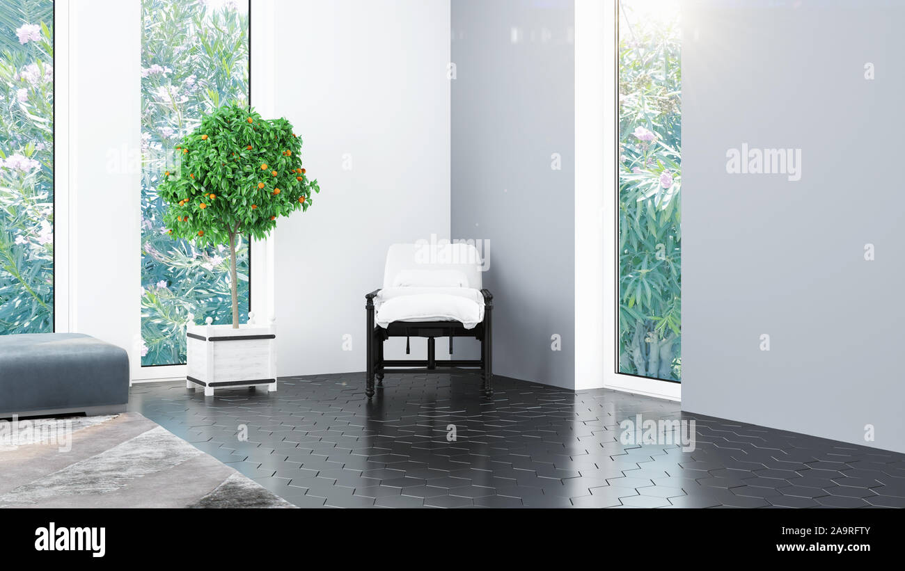 Modern design living room interior with beautiful view . 3D rendering ...