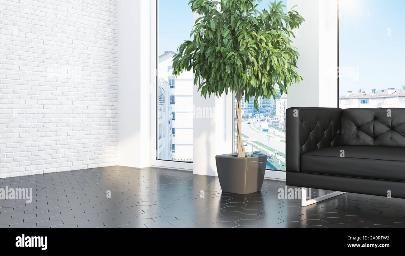 Modern design living room interior with beautiful view . 3D rendering ...