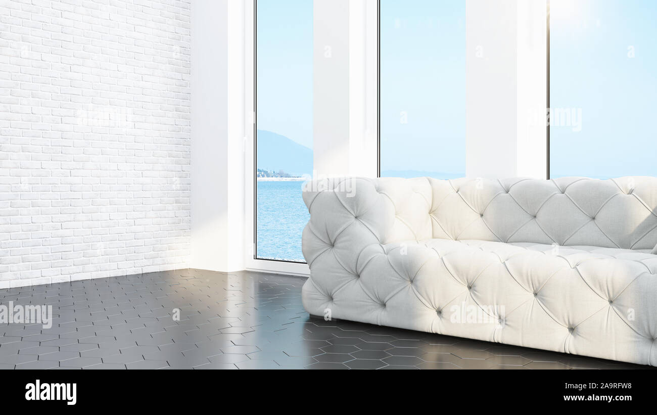 Modern design living room interior with beautiful view . 3D rendering ...