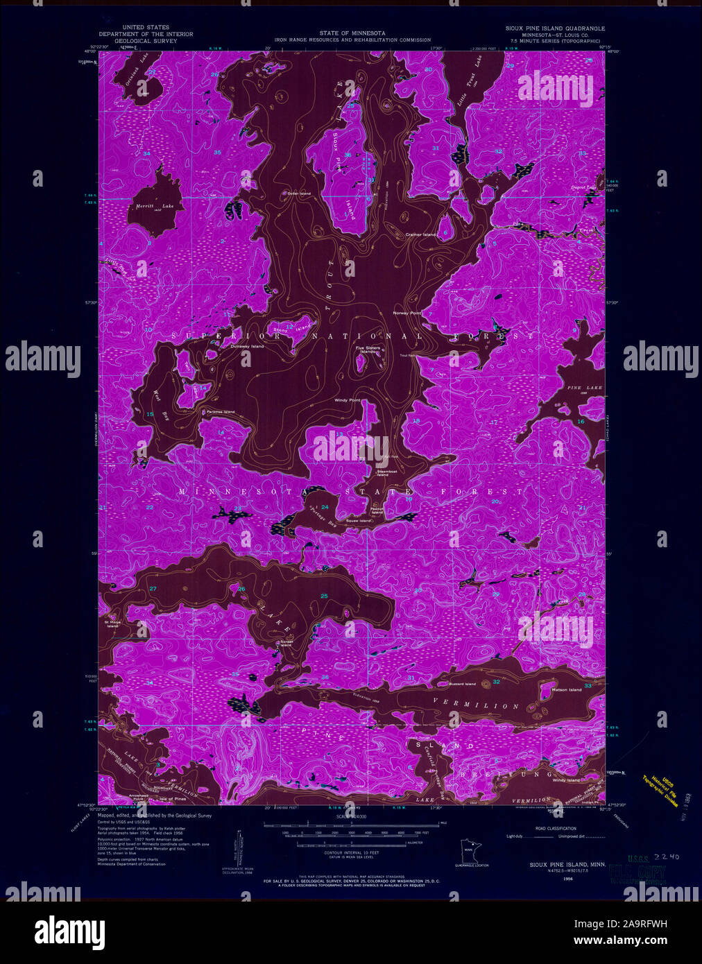 USGS TOPO Map MInnesota MN Sioux Pine Island 805363 1956 24000 Inverted ...