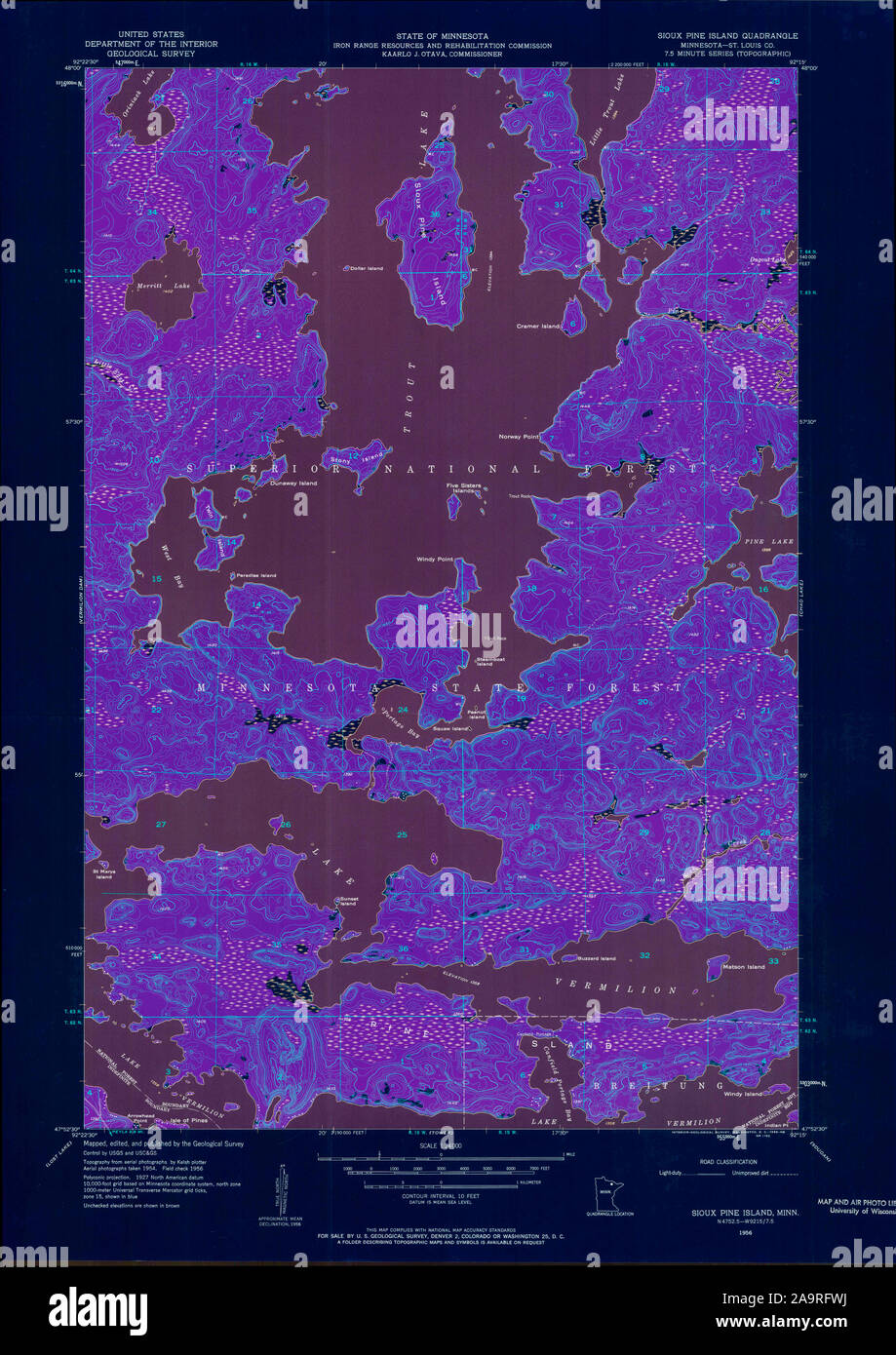 USGS TOPO Map MInnesota MN Sioux Pine Island 505828 1956 24000 Inverted ...