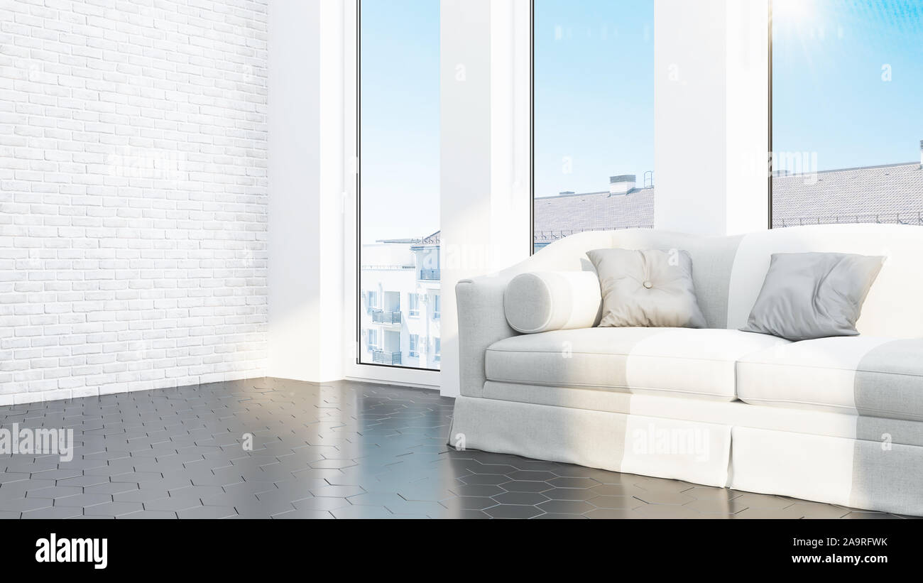 Modern design living room interior with beautiful view . 3D rendering ...