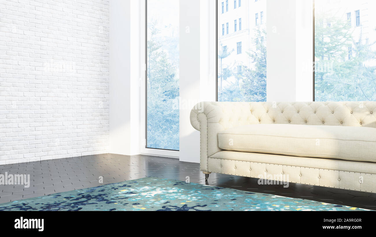 Modern design living room interior with beautiful view . 3D rendering ...