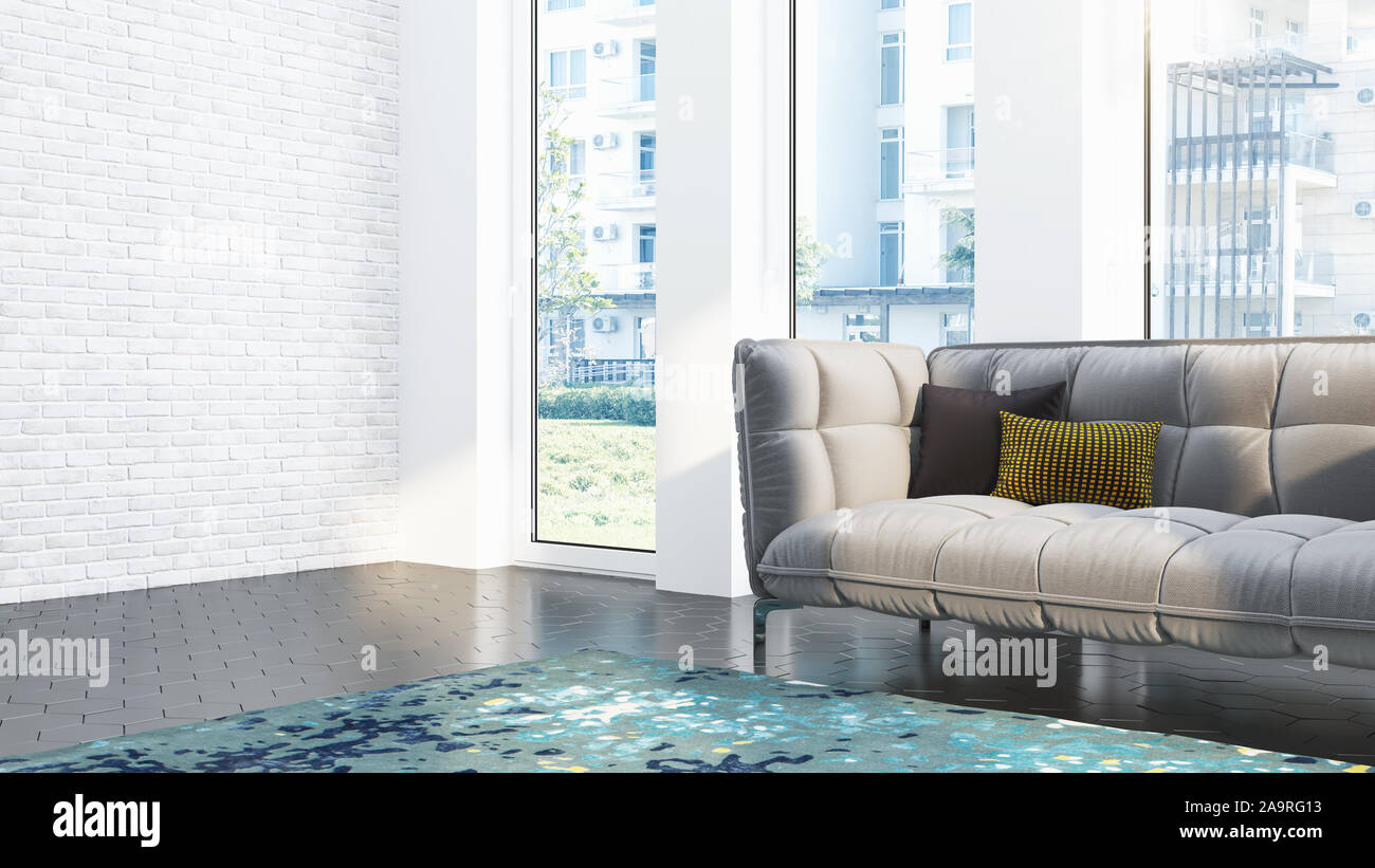 Modern design living room interior with beautiful view . 3D rendering ...