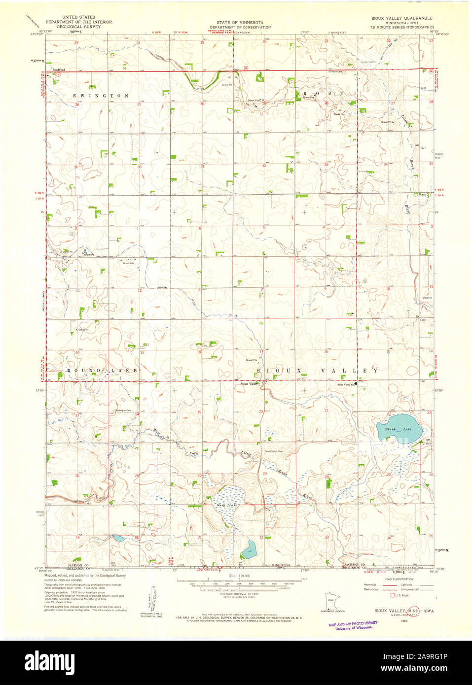 USGS TOPO Map MInnesota MN Sioux Valley 505829 1960 24000 Restoration ...