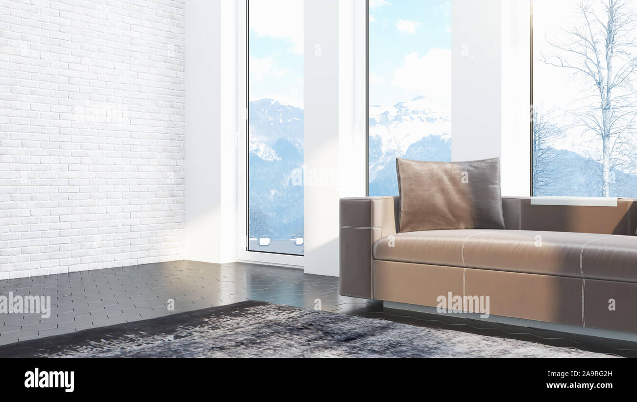 Modern design living room interior with beautiful view . 3D rendering ...