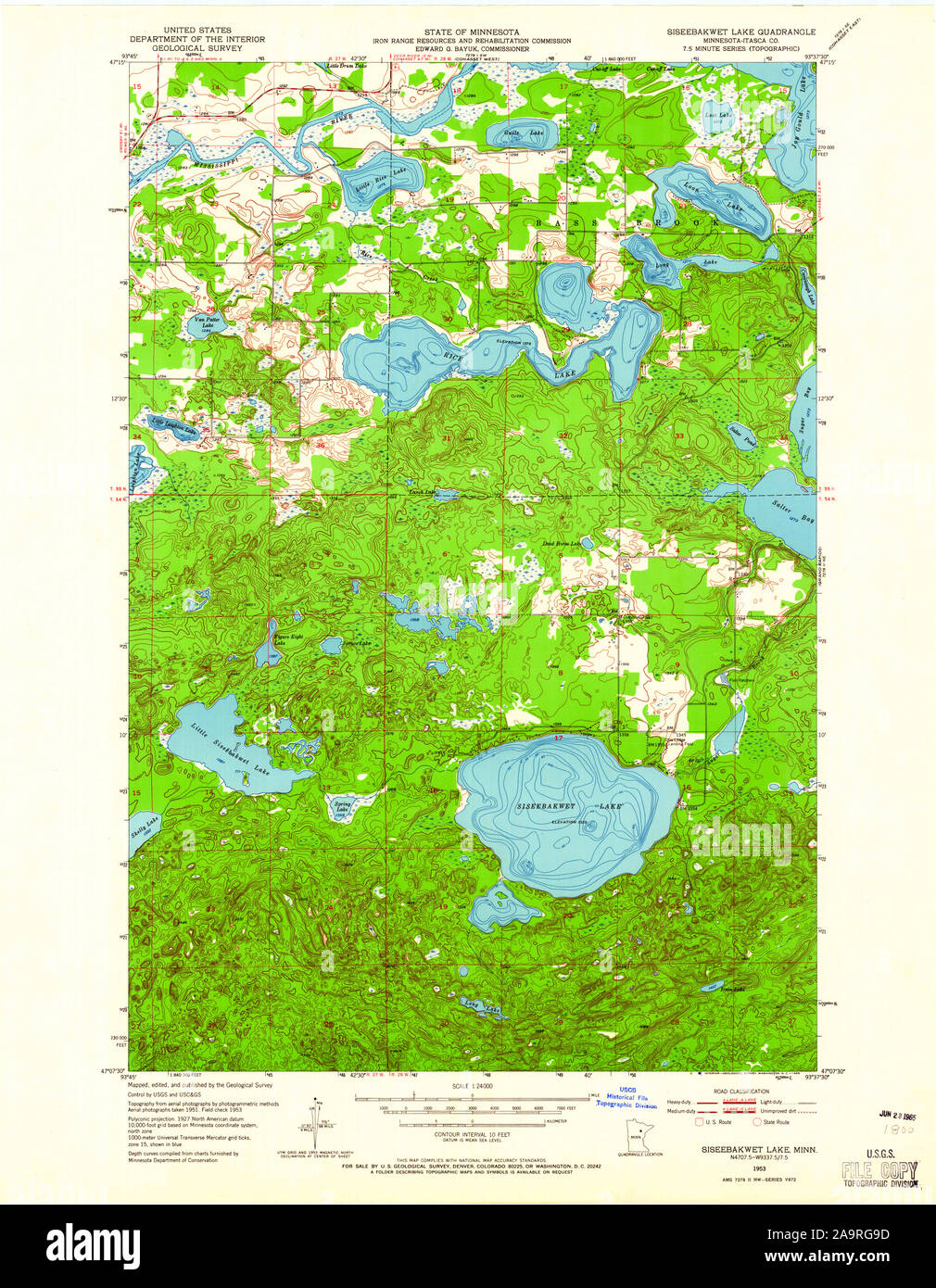 USGS TOPO Map MInnesota MN Siseebakwet Lake 805364 1953 24000 ...