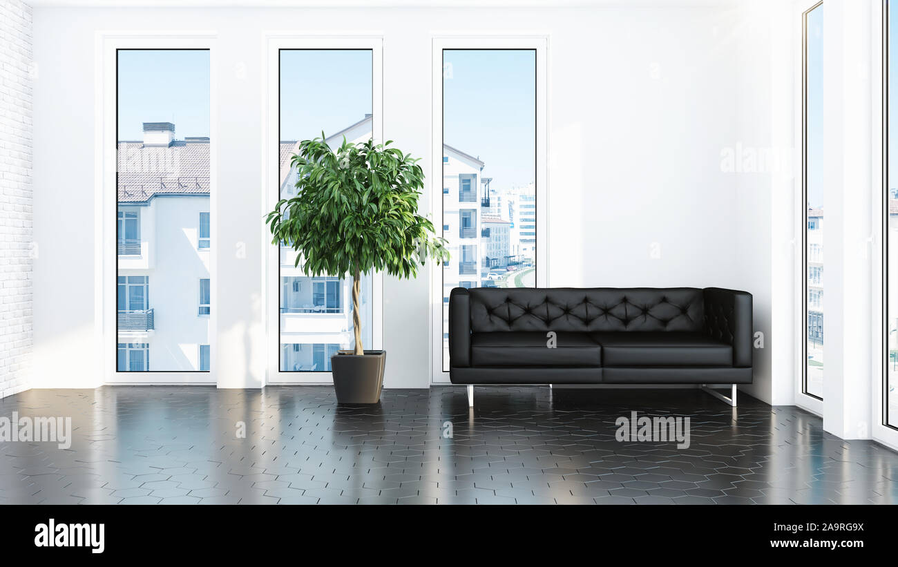 Modern design living room interior with beautiful view . 3D rendering ...