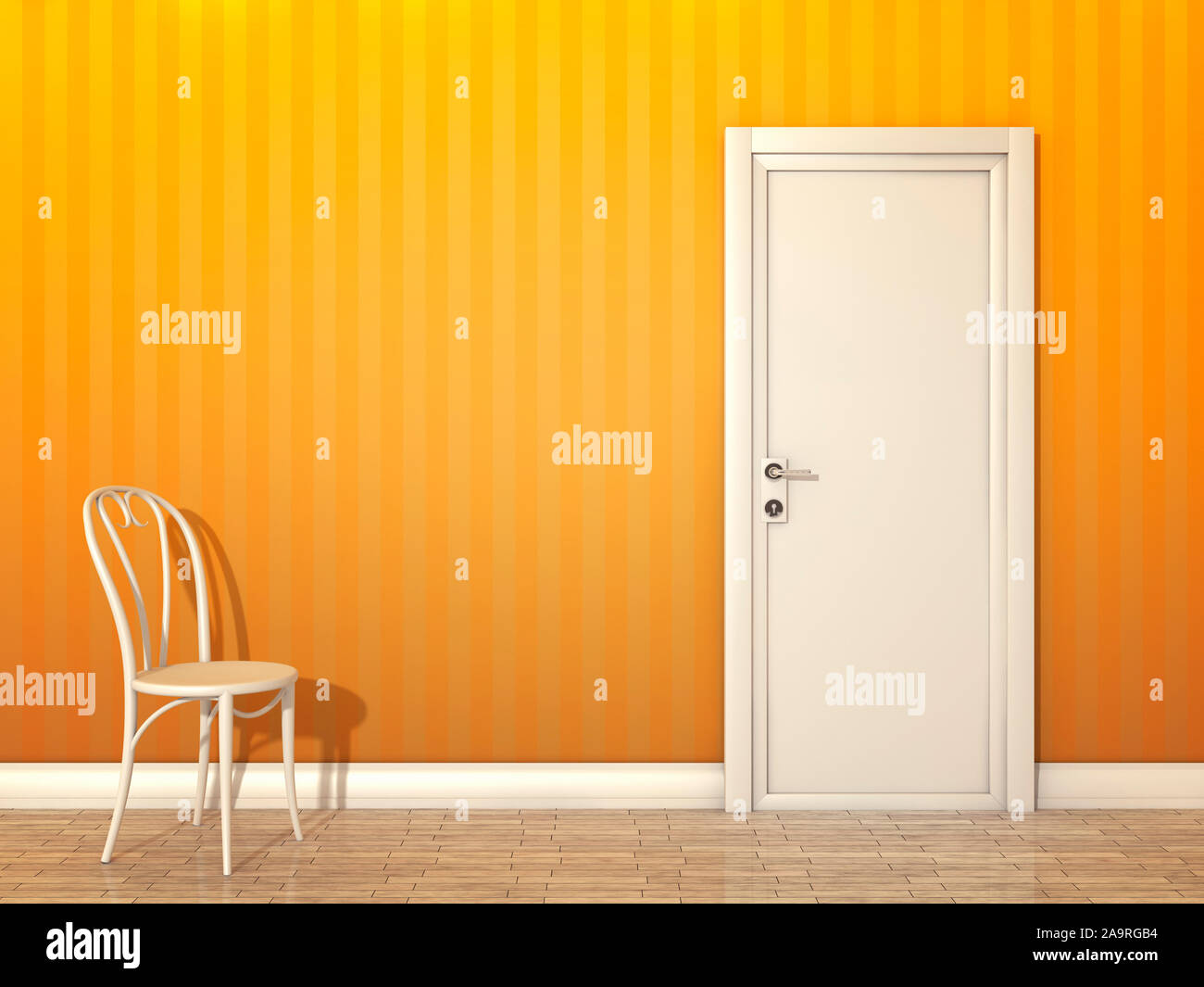 An image of a orange room with white door and chair Stock Photo - Alamy