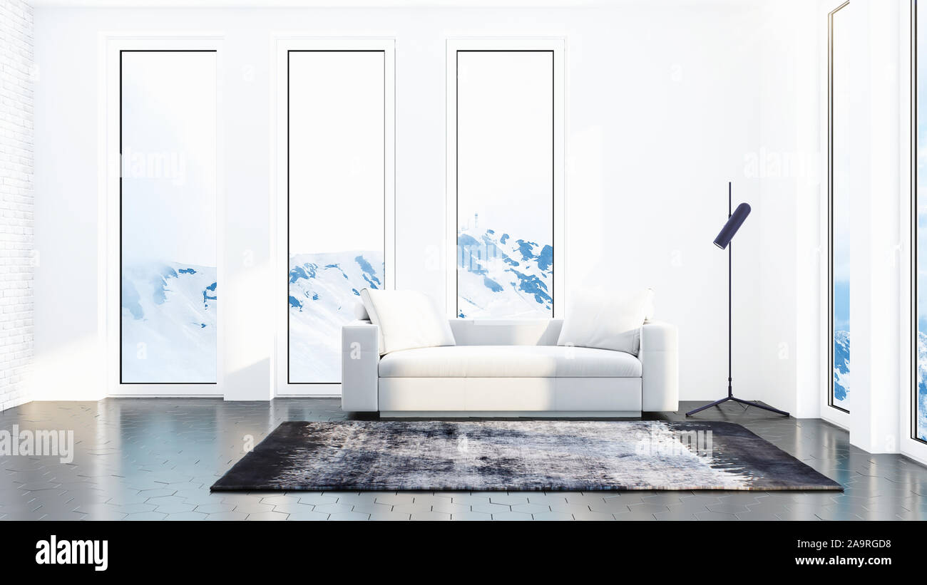 Modern design living room interior with beautiful view . 3D rendering ...