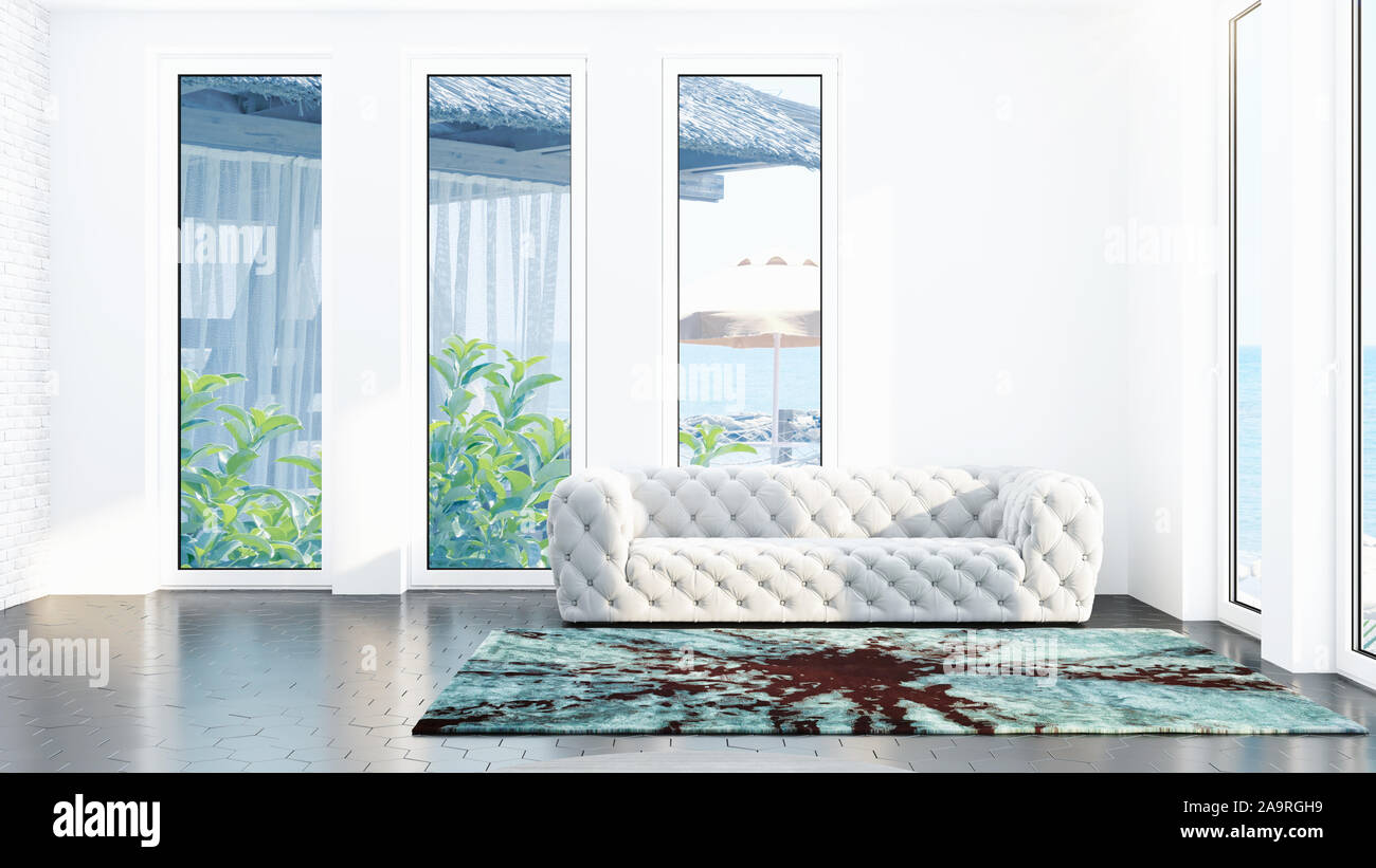Modern design living room interior with beautiful view . 3D rendering ...