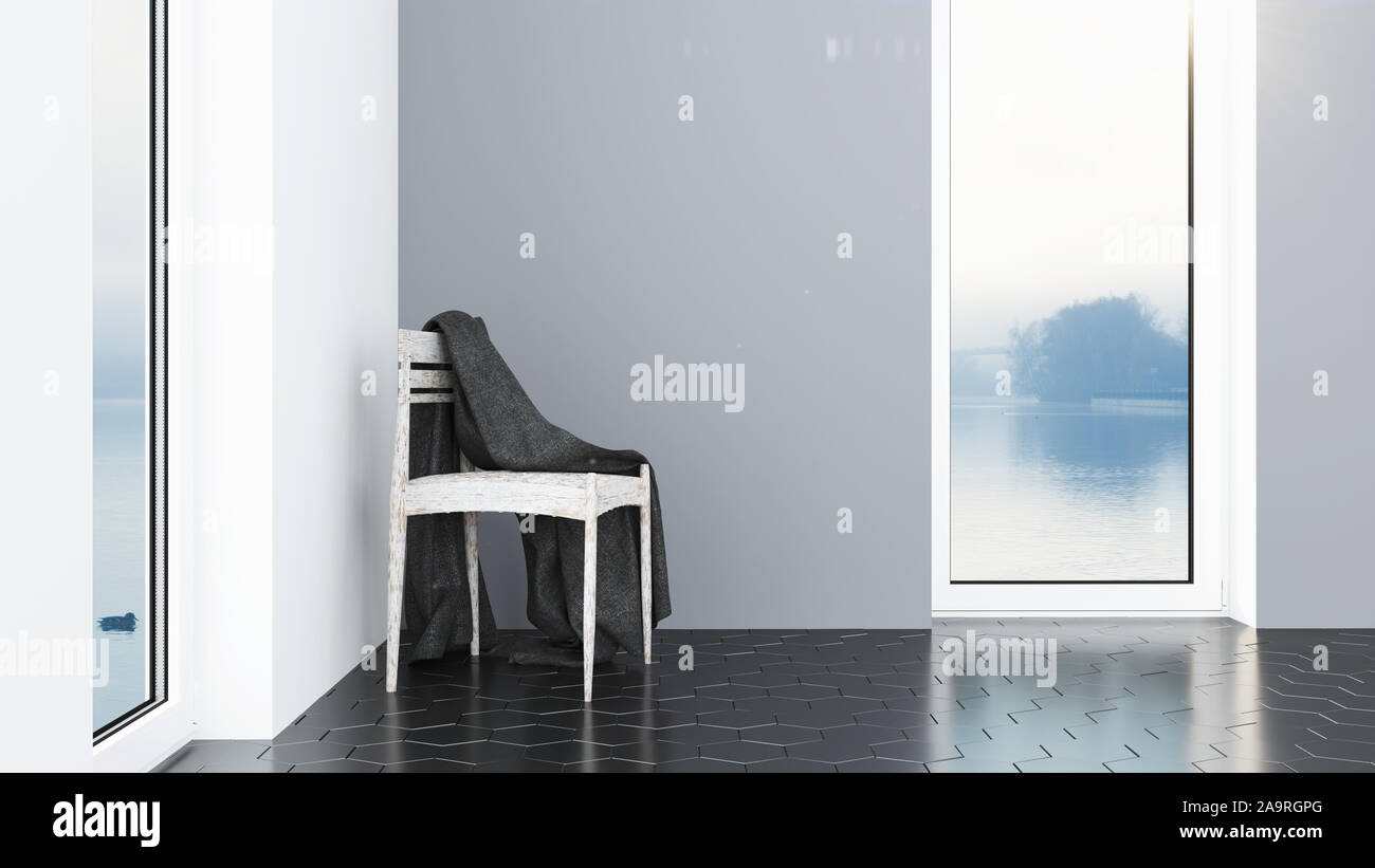 Modern design living room interior with beautiful view . 3D rendering ...