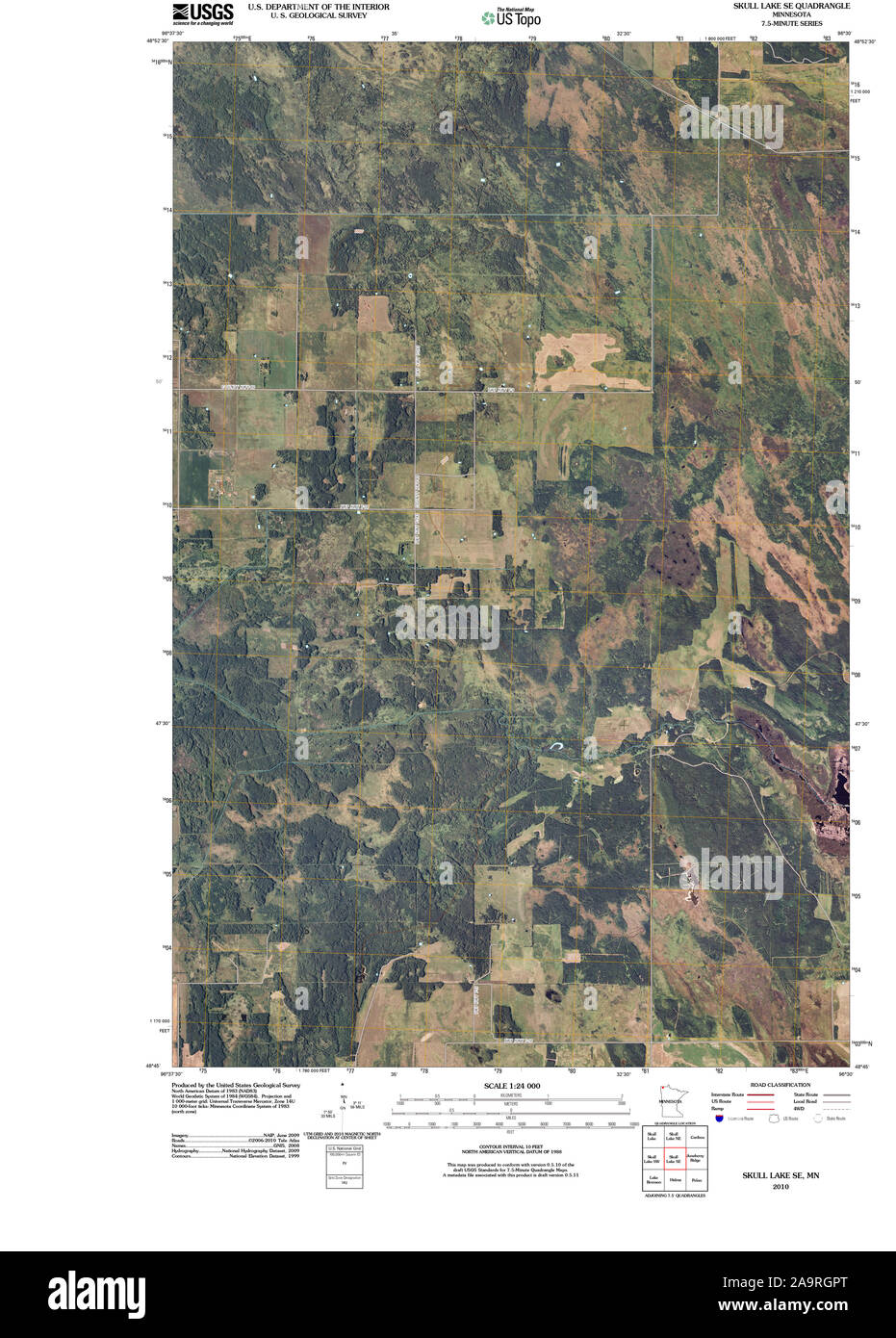 USGS TOPO Map MInnesota MN Skull Lake SE 20100818 TM Restoration Stock ...